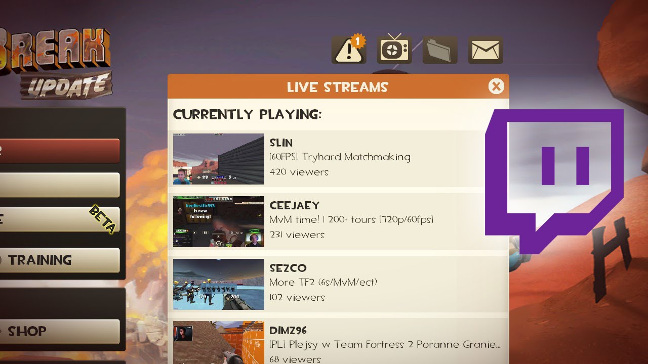TF2: Twitch Streams in the Main Menu? - YouTube