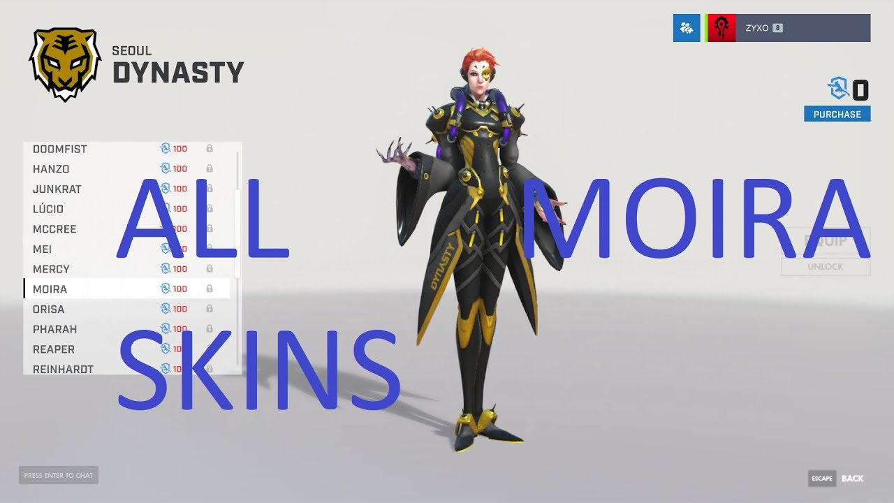 All MOIRA Skins - Overwatch League 2018 - YouTube