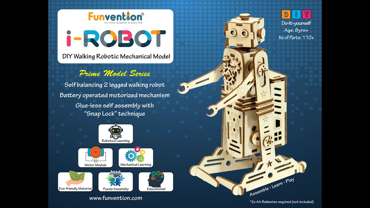 Funvention i-Robot DIY Walking Robotic Kit - Motorized Battery Operated ...