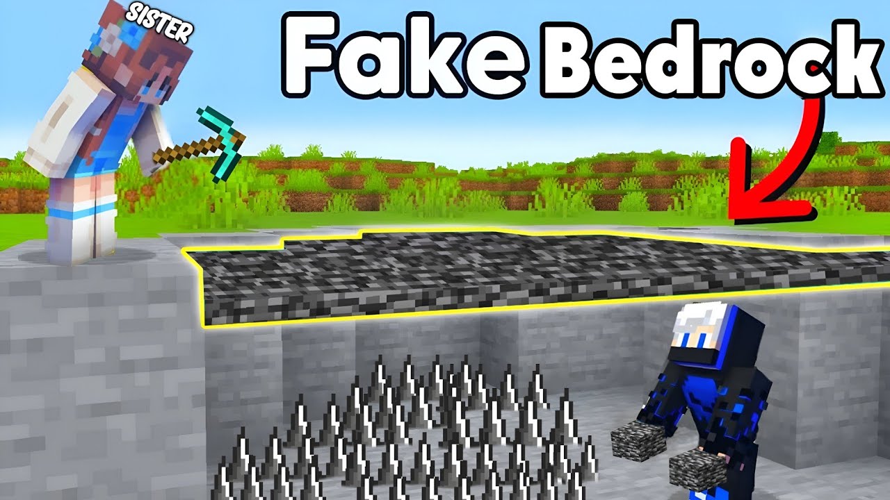 😂 I Fooled My Cute Sister Using FAKE BEDROCK in Minecraft - YouTube