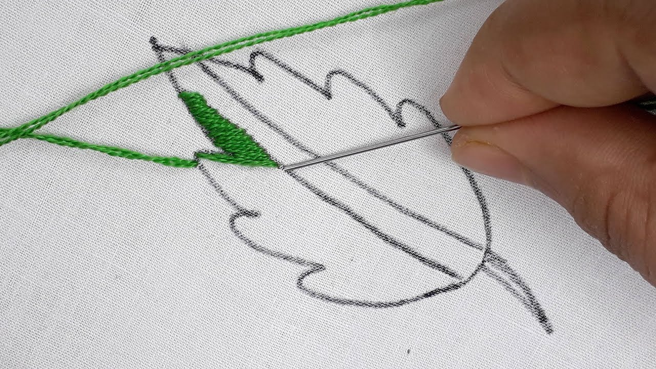 hand embroidery satin & stiam stitch banding leaf stitch design - YouTube