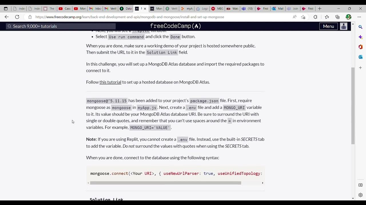 Mongodb And Mongoose Install And Set Up Mongoose Learn Freecodecamp Part One Back End And Apis 9578