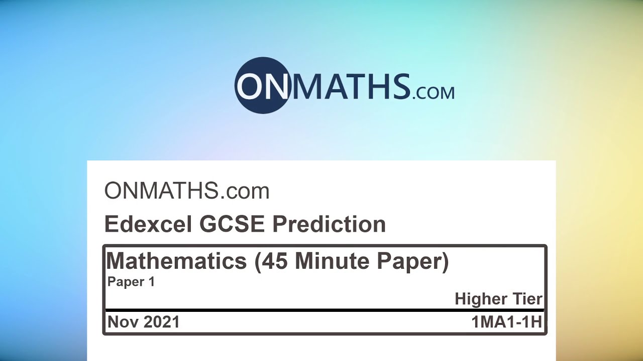 Edexcel Paper 1 Higher Predicted Maths GCSE (Nov 2021) Non Calculator ...