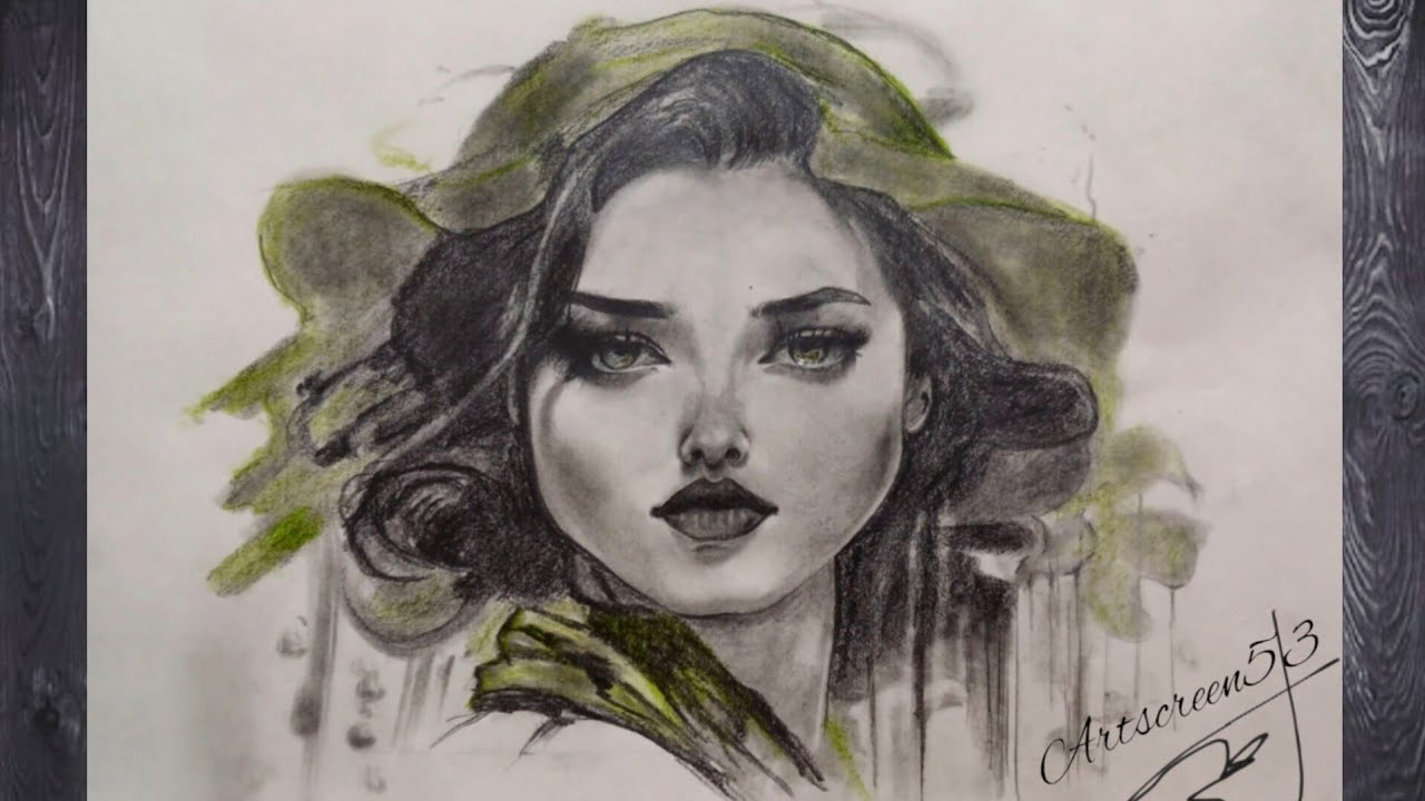 ️How to draw a beautiful girl's face || drawing portrait one pencil and ...