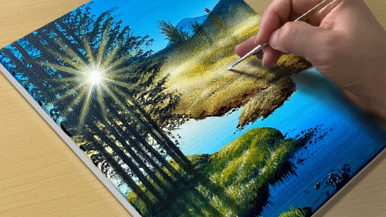 How To Draw a Morning Lake / Acrylic Painting for Beginners - YouTube