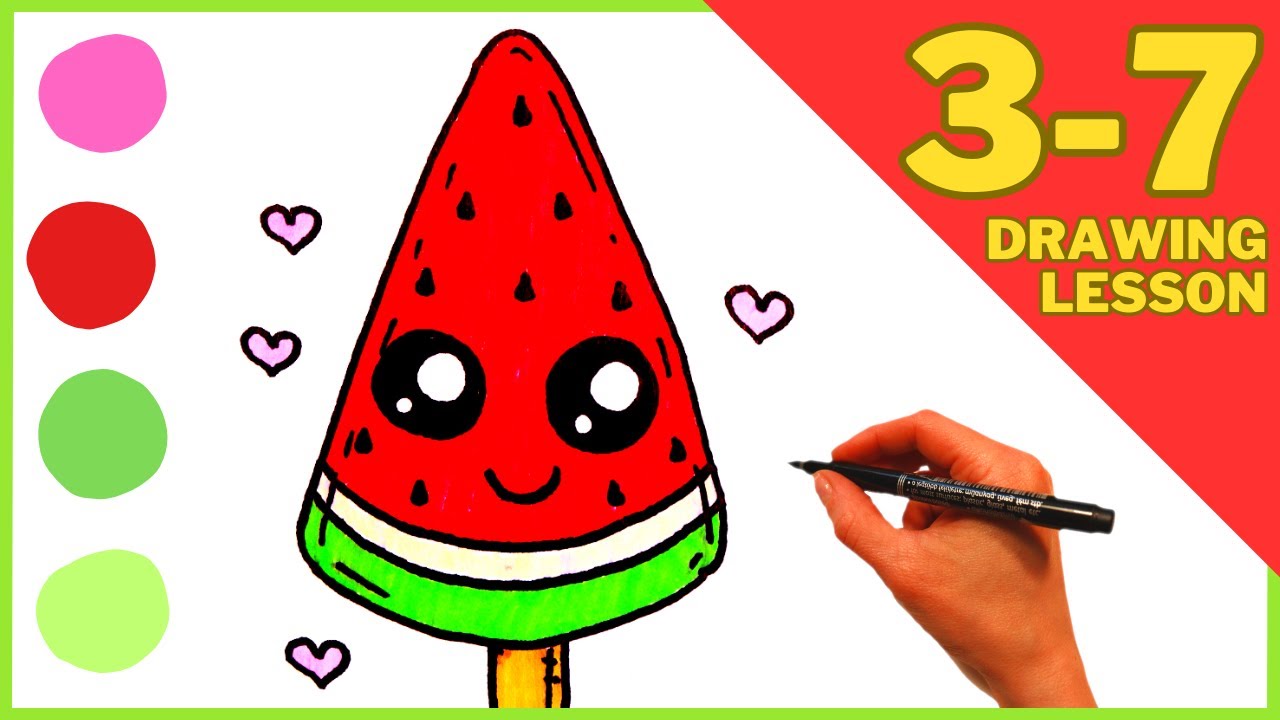 How to Draw a Cute WATERMELON ICE CREAM | Easy Step by Step Drawing and ...