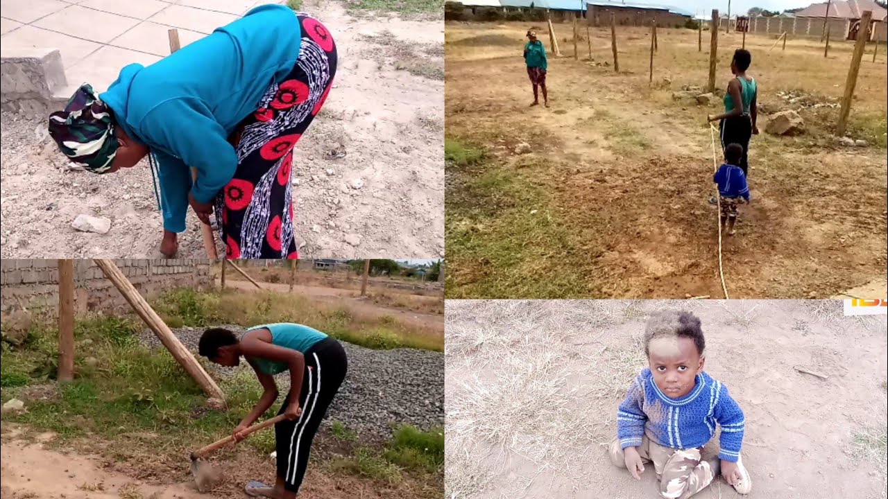 AFRICAN GIRLS CLEANING A MURRAM COMPOUND// GATE CLEANING // SLASHING ...