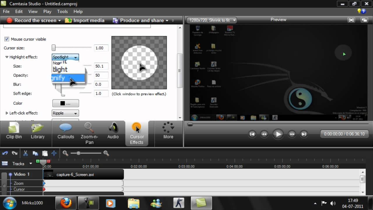 Como hacer efectos al cursor con camtasia studio 7 - YouTube