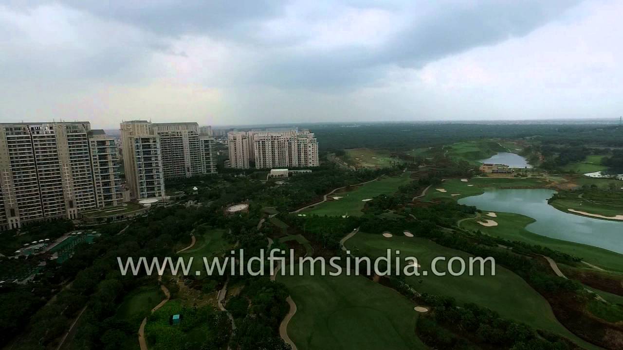 Aerial views of DLF Golf Course, Gurgaon under a cloudy sky! - YouTube