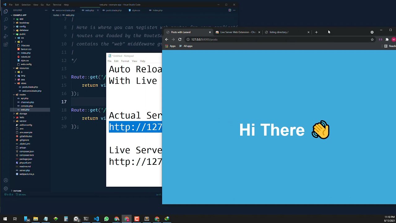 Laravel Auto Reload With Vs Code Live Server Extension Youtube