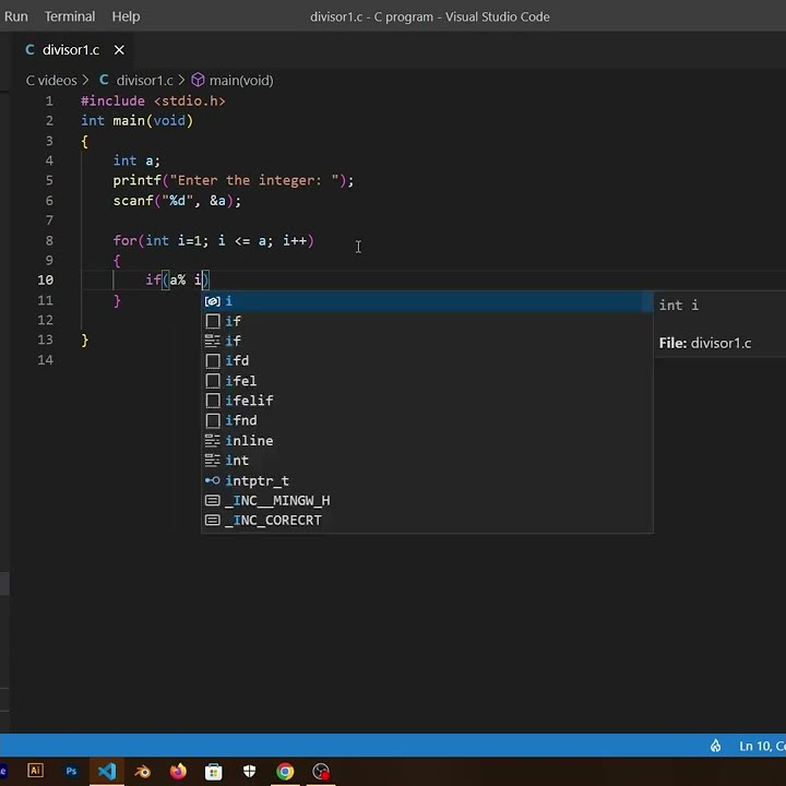 Finding all divisor of an integer in C program - YouTube