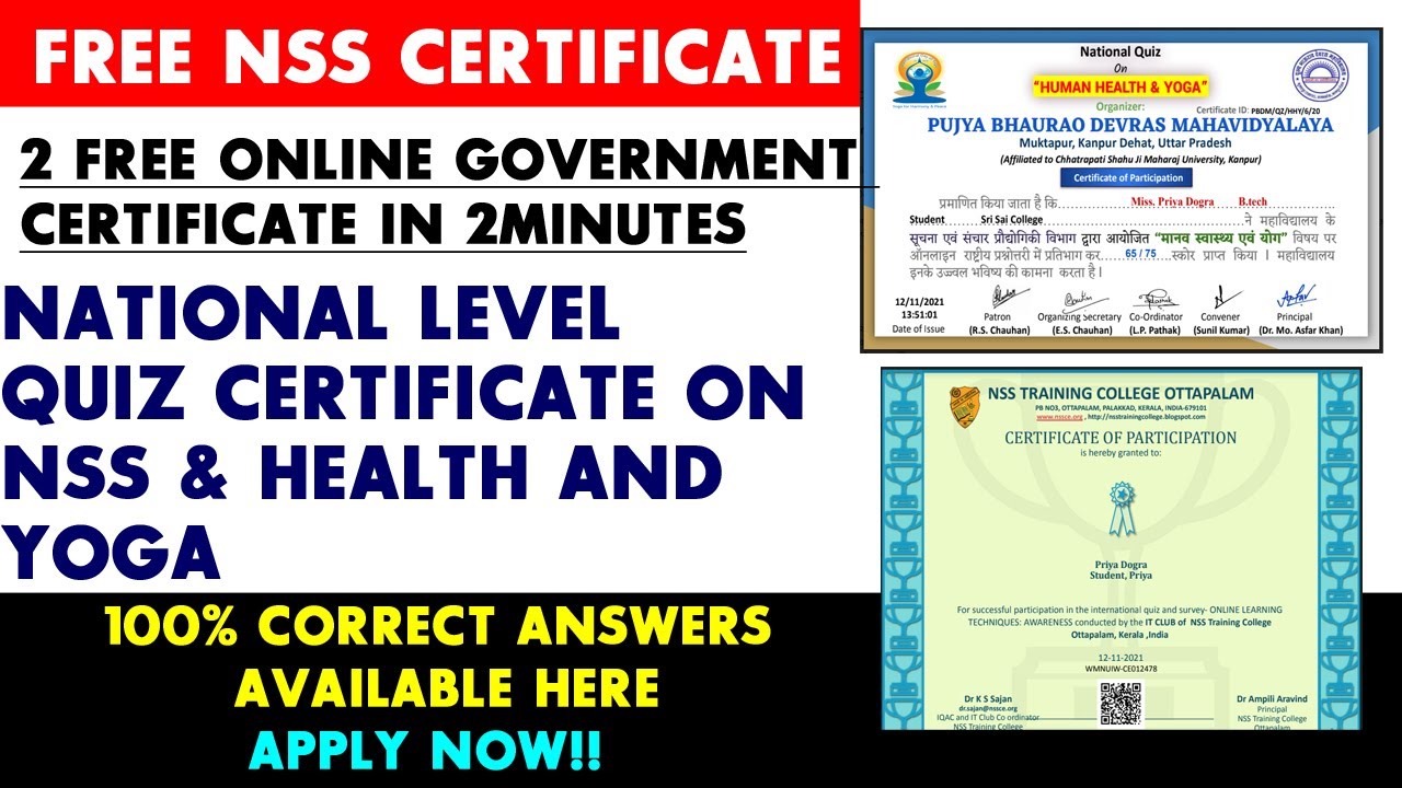 NSS Free Certificate | National service scheme | Nss Free Training ...