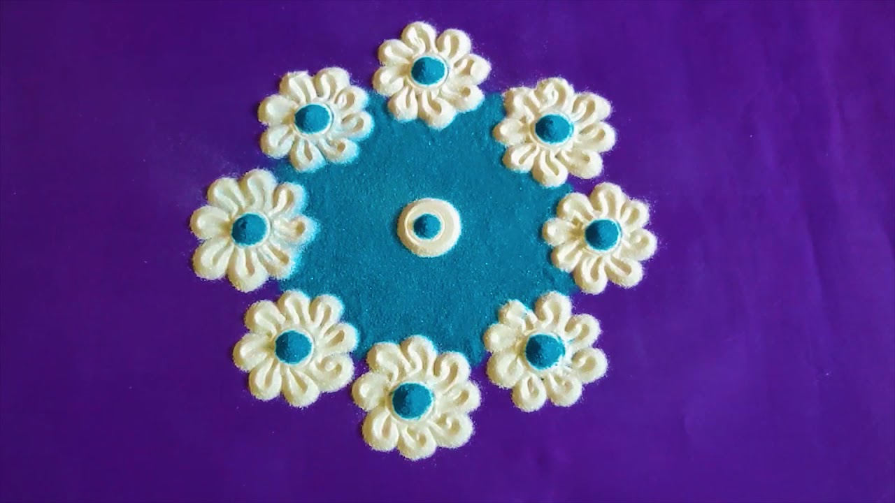 Two color combinations flower rangoli designs by Rani Parmar - YouTube