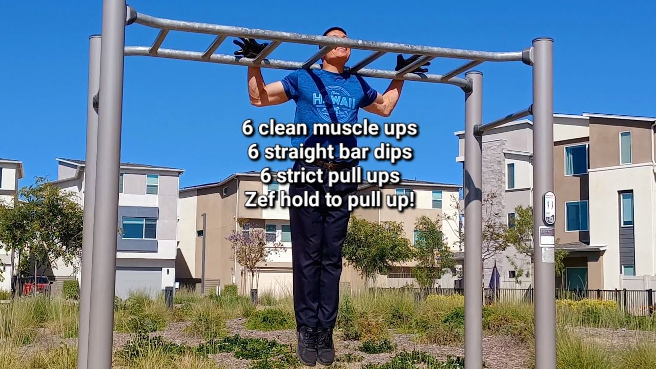 6 clean muscle ups to 6 bar dips to 6 strict pull ups to Zef hold to pull up! - YouTube