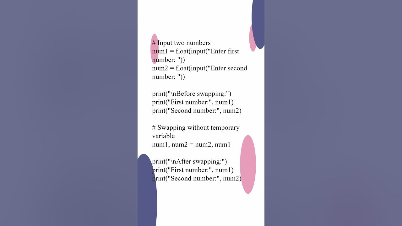 Python Program To Swap Two Numbers Python Pythonprogramminginterview Youtube