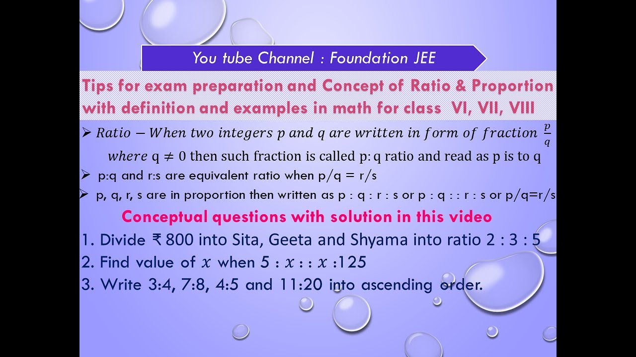 Tips for exam preparation & Ratio and Proportion Class 6, 7, 8 ...