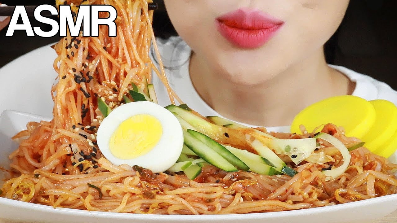 ASMR NUCLEAR FIRE JJOLMYEON CHEWY SPICY COLD NOODLES Eating Sounds ...