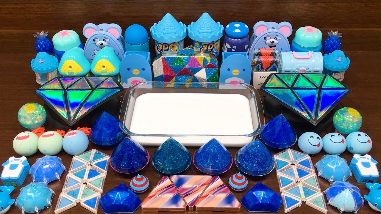 BLUE Diamond Slime | Mixing Random Things into GLOSSY Slime ...