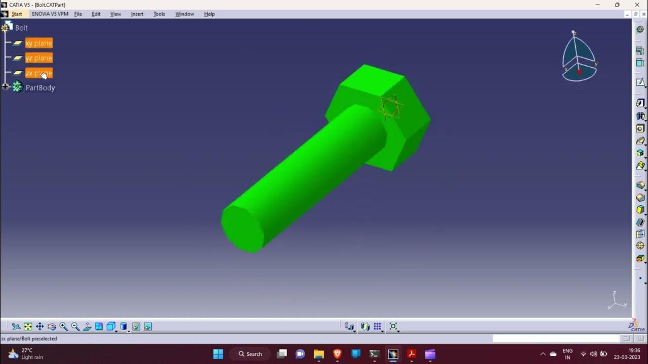 CATIA V5 Part Modeling Tutorial 13 M8_Bolt - YouTube