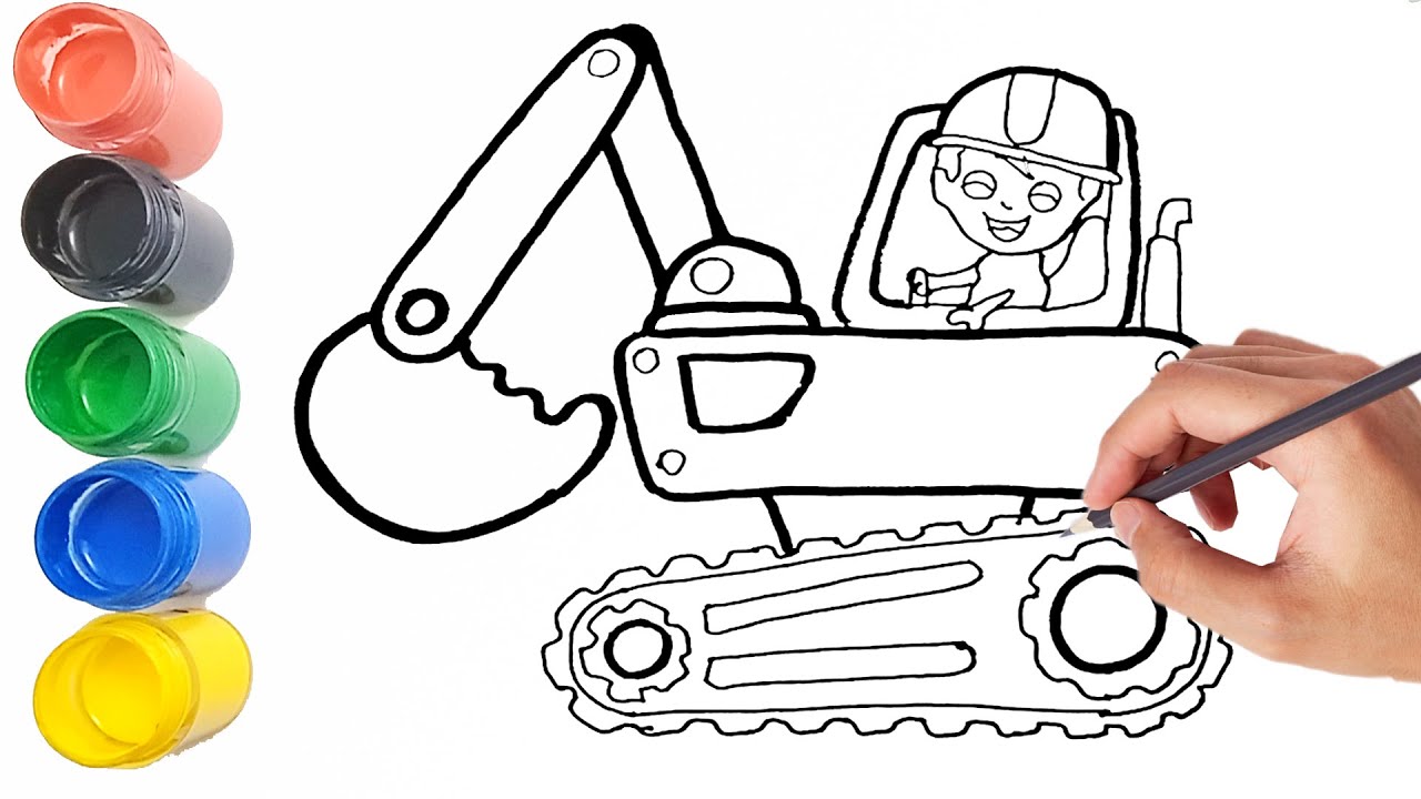 How to Draw and Color an Excavator and its Operator | Easy Drawing ...