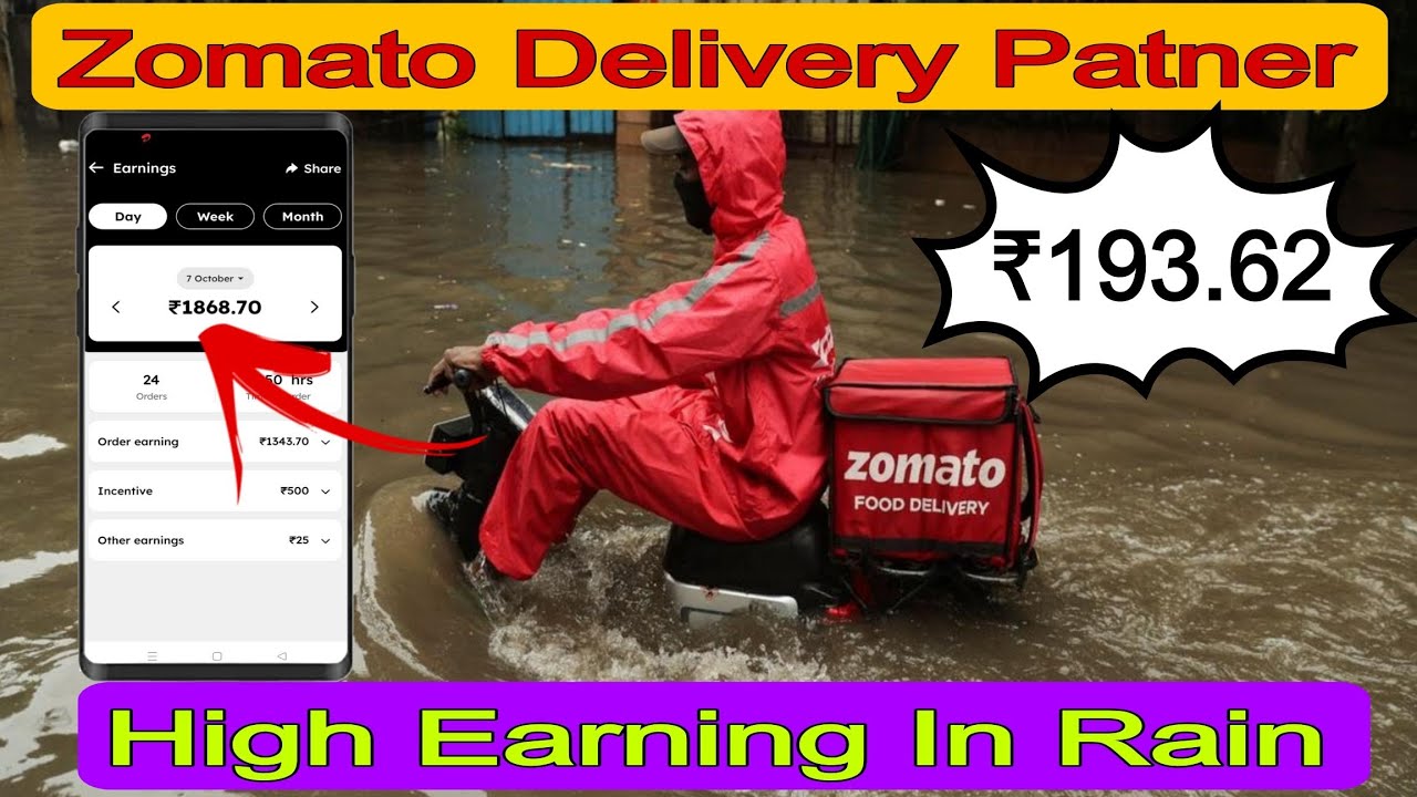 Zomato Delivery Boy ki Multi Order + Rain Surge Earning || How much ...
