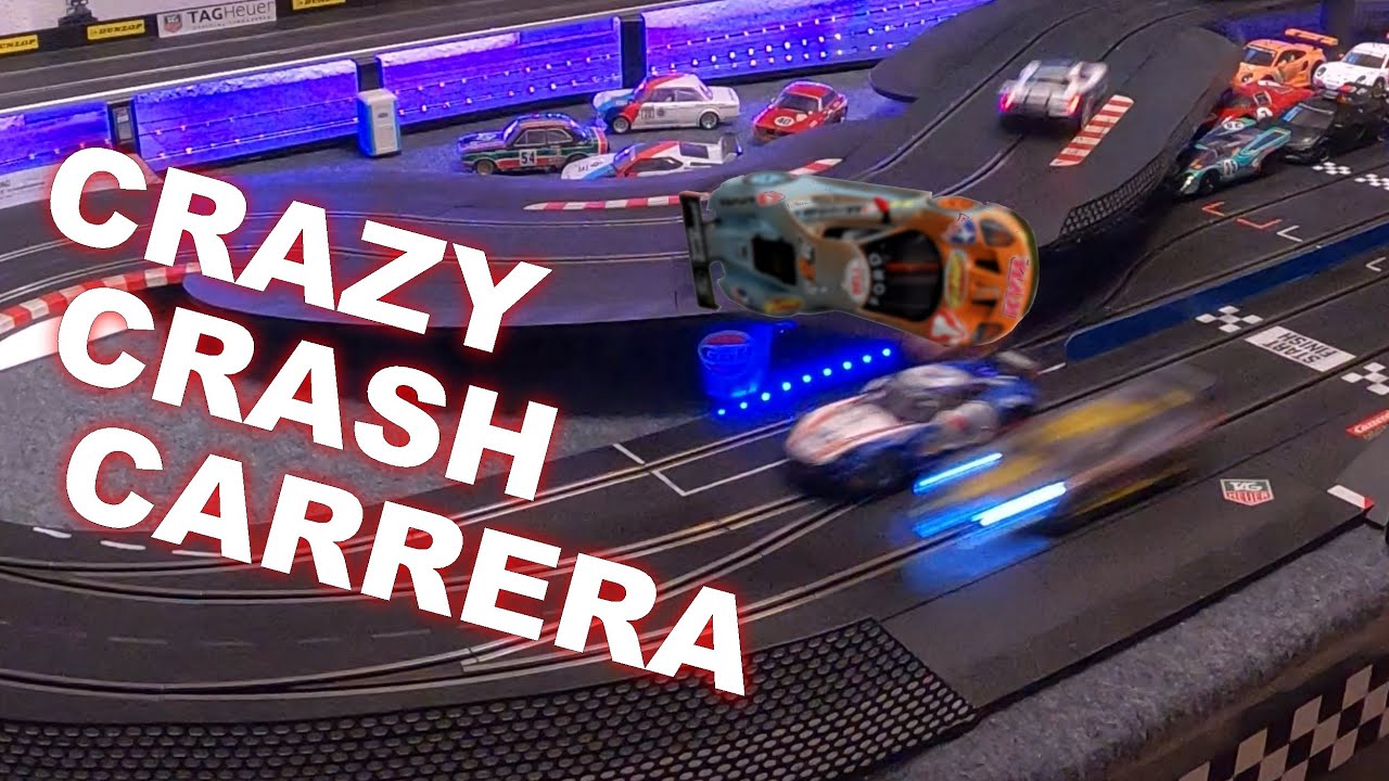 CRAZY SLOTCAR CRASH - Carrera D 124 - FORD GT vs. BMW M4 vs. FERRARI ...