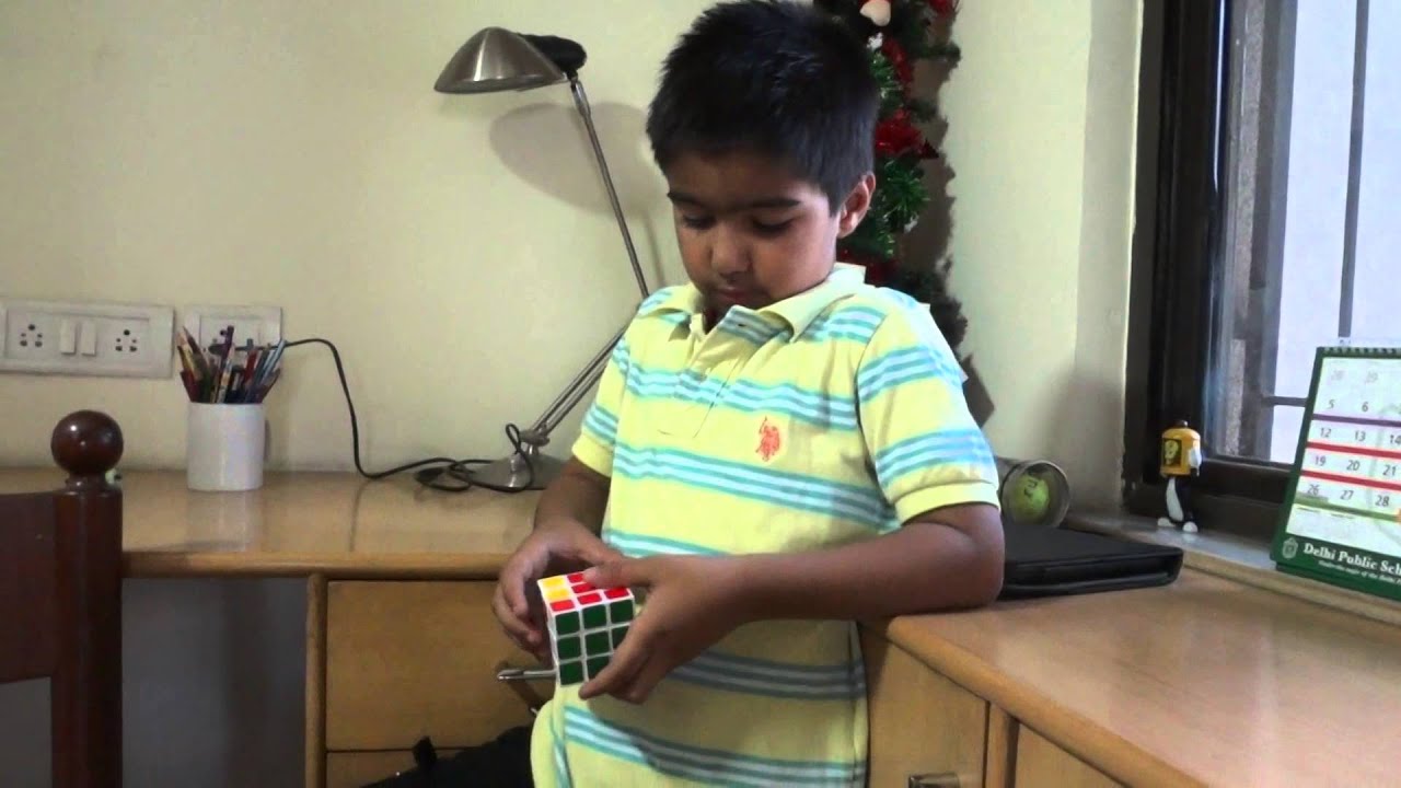 Adi 5 year old kid solving Rubik's cube in 3 minutes - YouTube
