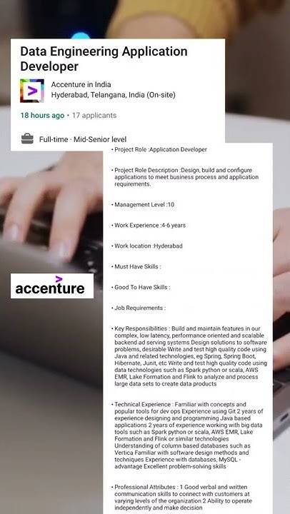 Data Engineer | Accenture | Software Developer | #hiring #jobs #hirezap - YouTube