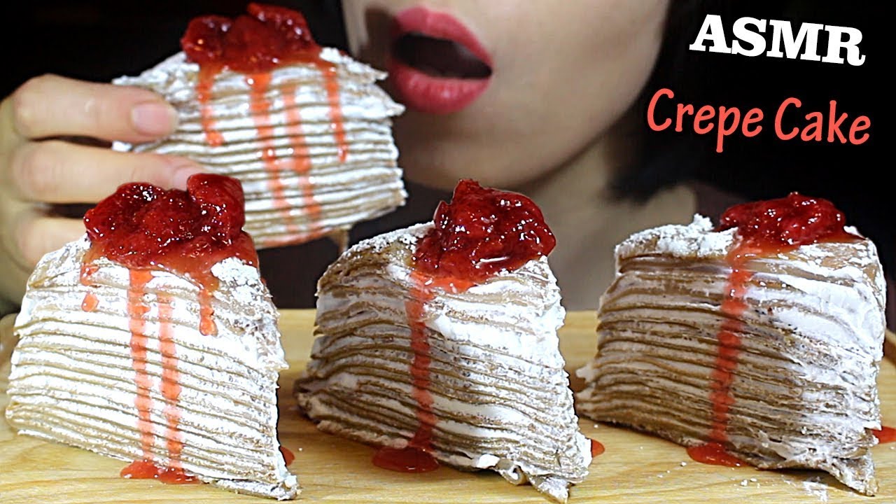 ASMR Crepe Cake Choco & Strawberry Syrup Homemade | Ăn bánh Crepe với ...