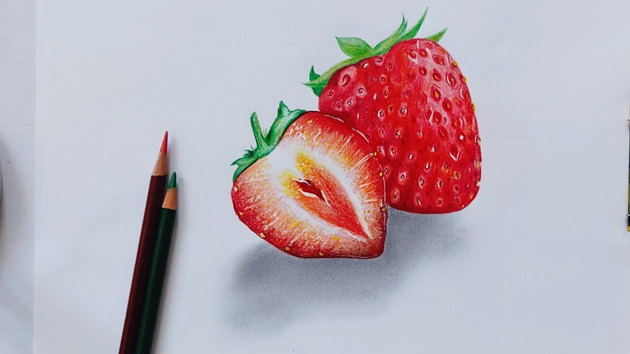 How to draw strawberries with color pencil - YouTube