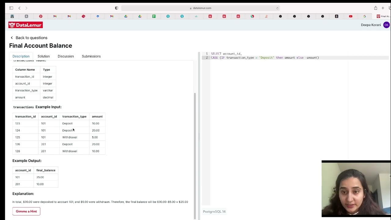 Final Account Balance - Data Lemur - SQL Easy - YouTube