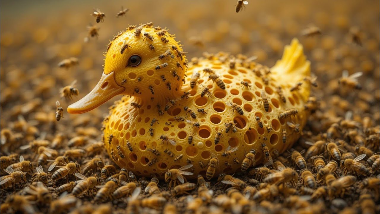 Old woman rescues yellow duck whose body is covered in bees almost ...