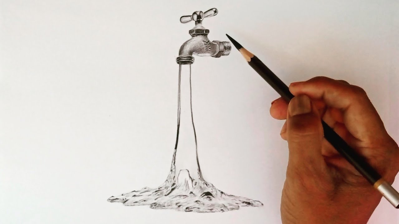 Pencil drawing of water drops out of a tap ! Save water ! - YouTube