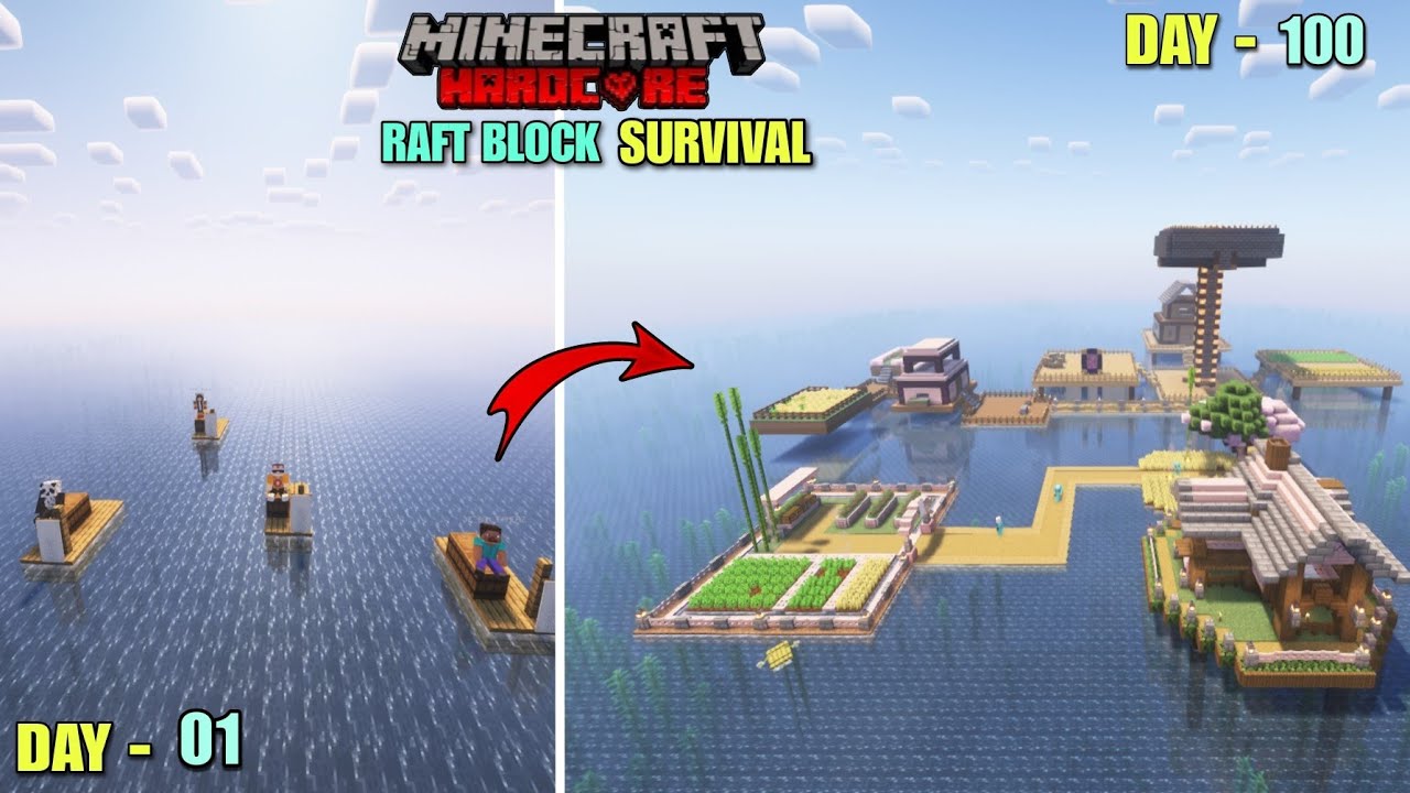 WE SURVIVED 100 DAYS IN MINECRAFT HARDCORE RAFT BLOCK 😱| MINECRAFT 100 DAYS SURVIVAL|#minecraft ...