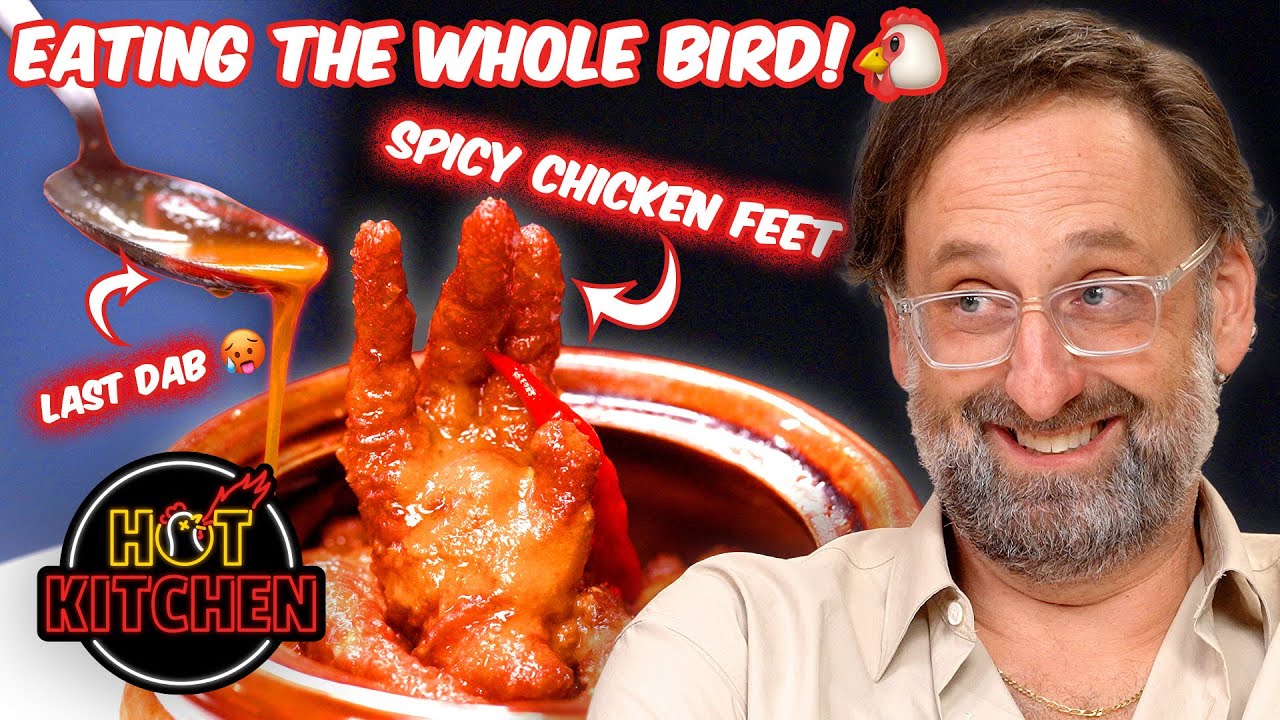 Eric Wareheim Eats EVERY Part of the Chicken (Hot Ones Style) | Hot Kitchen - YouTube