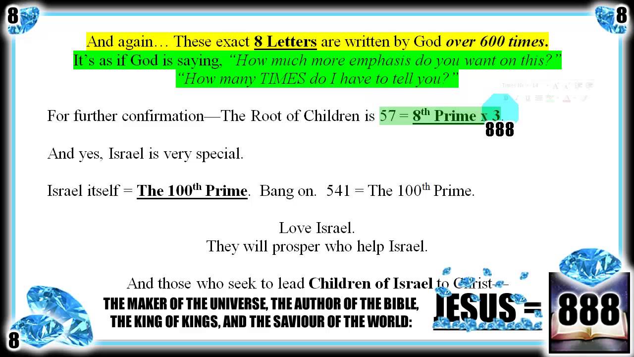 Jesus = 888, Gem 802: The CHILDREN OF ISRAEL!! (Occurs over 600 times ...
