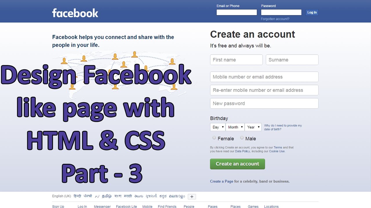 Design Facebook Like Page Using Html And Css Tutorial Part 3 Youtube