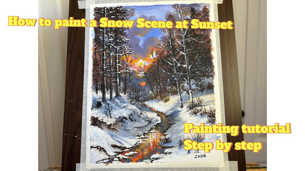 Landscape painting’ Snow Scene at Sunset’/painting tutorials/step by ...