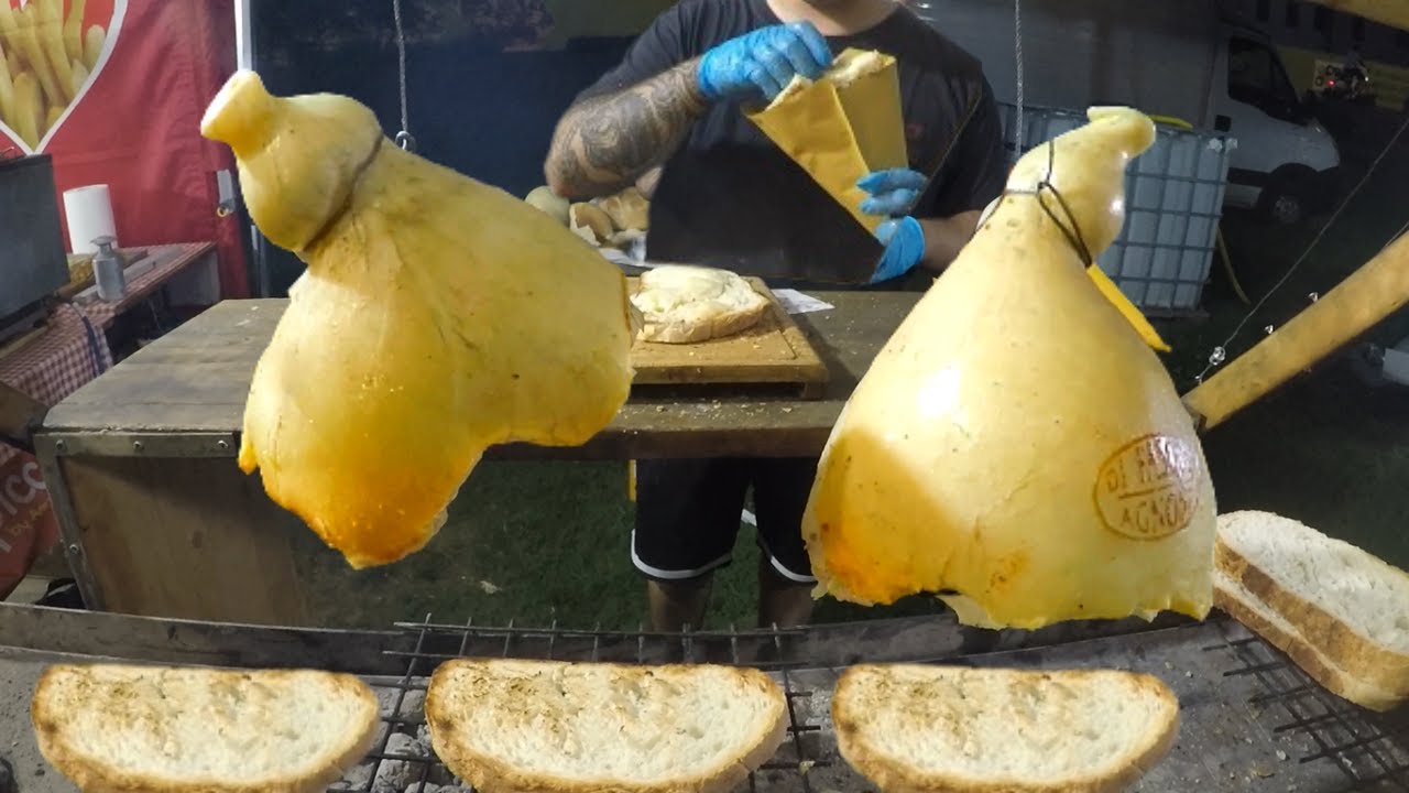 Hanged Cheese 'Caciocavallo' Melted on Bread, 'Mozzarella' on Burgers ...