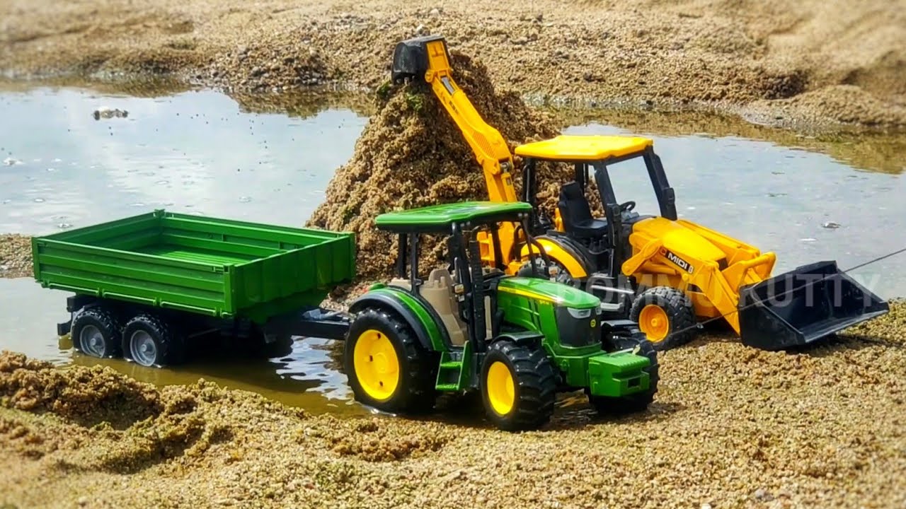 Jcb Backhoe Loader Loading Mud Work By John deere tractor | bommu kutty ...