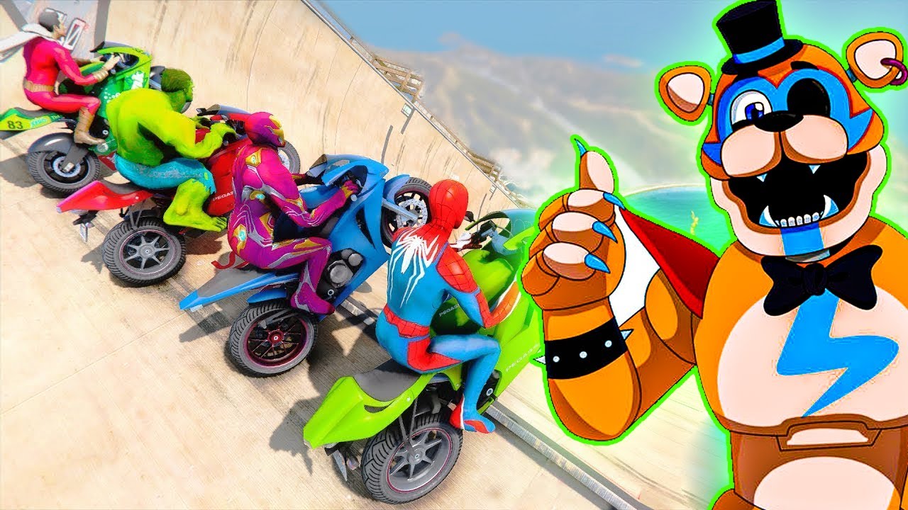 Superheroes, FNAF Team Race Motorcycles With Spiderman | GTA 5 MODS ...