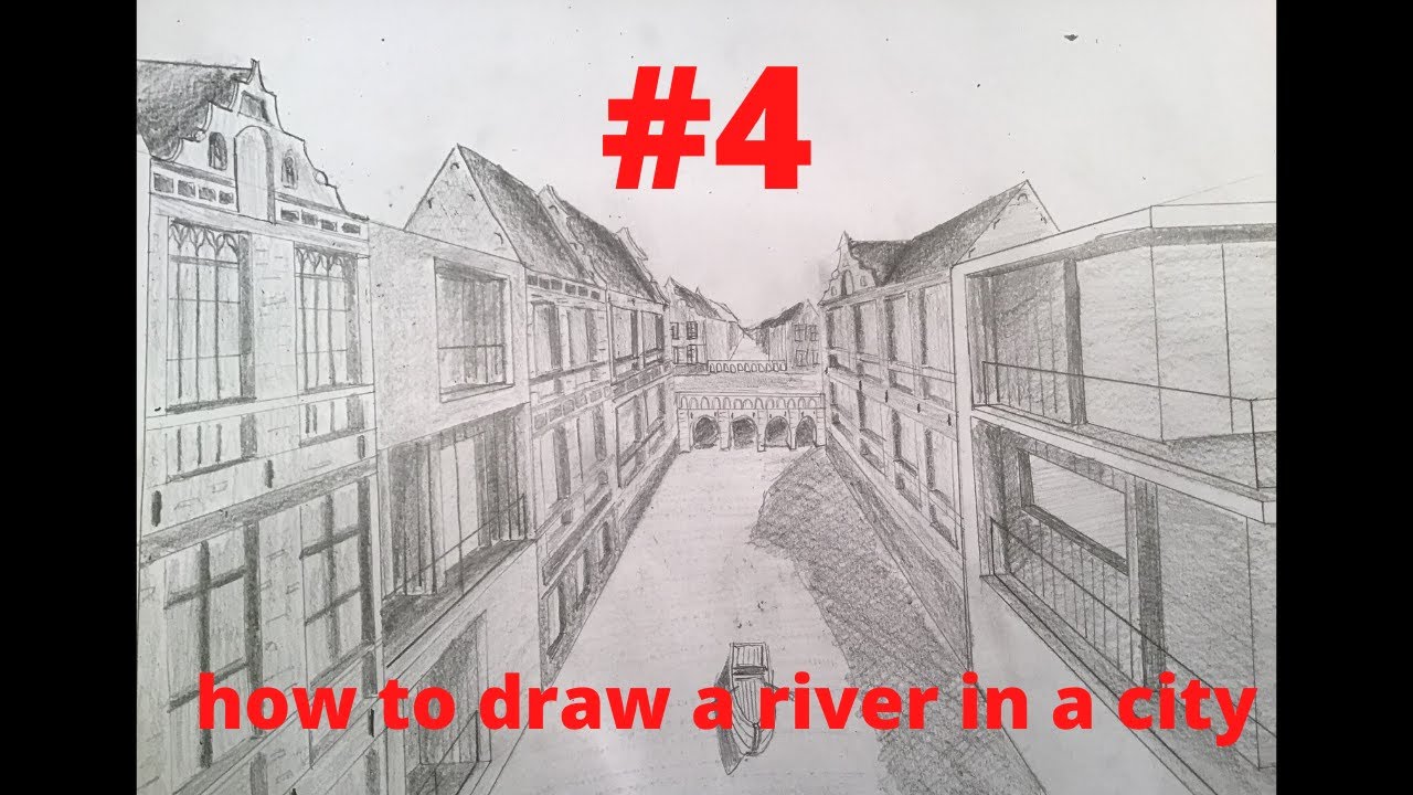 how to draw a river in a city in a 1 point perspective | drawado | #4 ...
