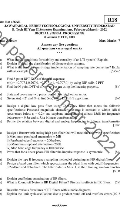 DSP PREVIOUS QUESTION PAPERS FROM JNTUH R18 - YouTube