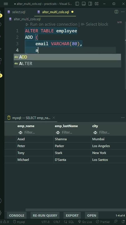How to ADD multiple data columns using ALTER command #mysql #python #javascript #coding #shorts ...