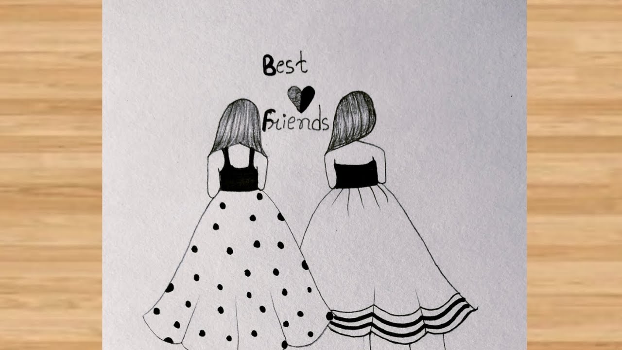 How To Draw Girl Best Friend Drawing Easy | Besties Drawing Easy ...