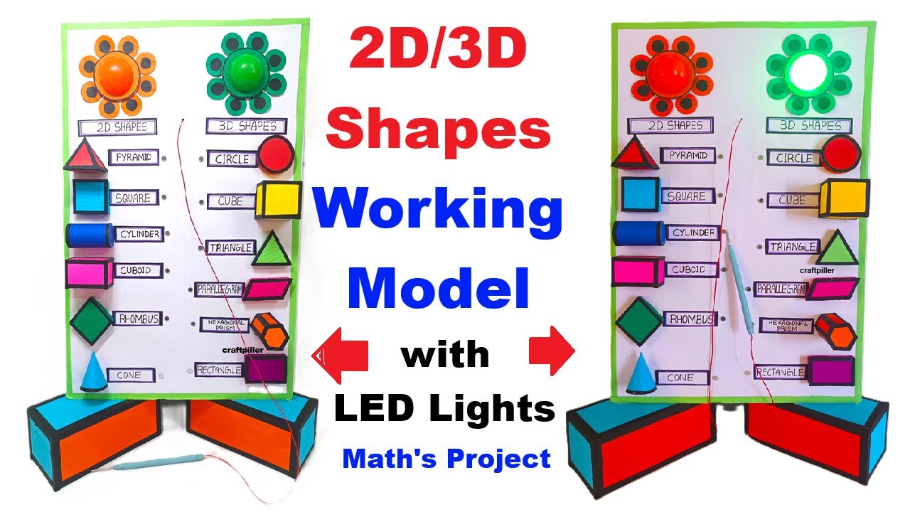 2d - 3d shapes working model with led lights for maths project ...