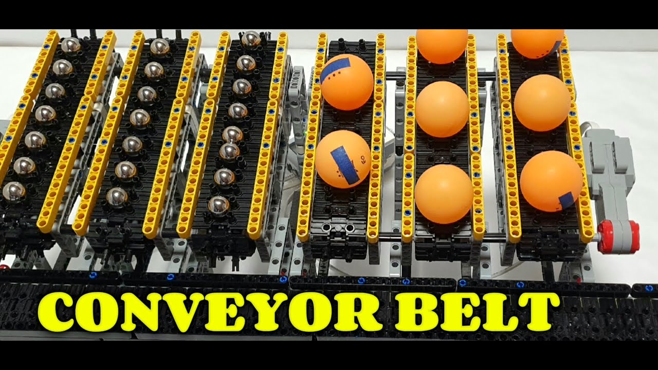 LEGO Technic Conveyor Belt - 쇠구슬과 탁구공 출고하기 - YouTube