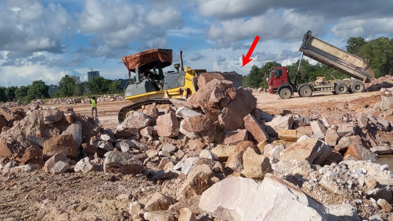 Best Technique Construction Skill Operator Dozer Pushing large Rock ...