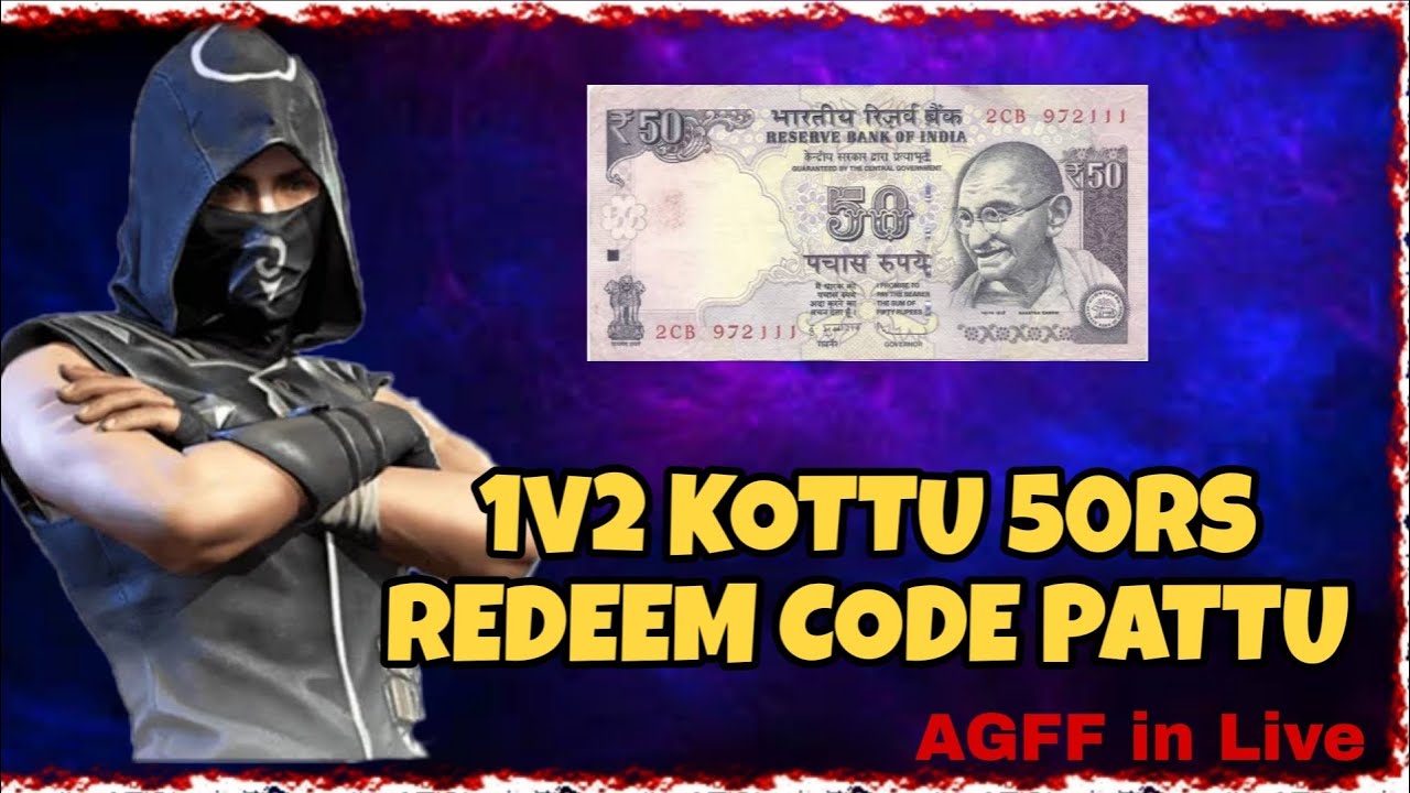 1V2 KOTTU 50 RS REDEEM CODE PATTU || FREE FIRE LIVE IN TELUGU || FREE ...