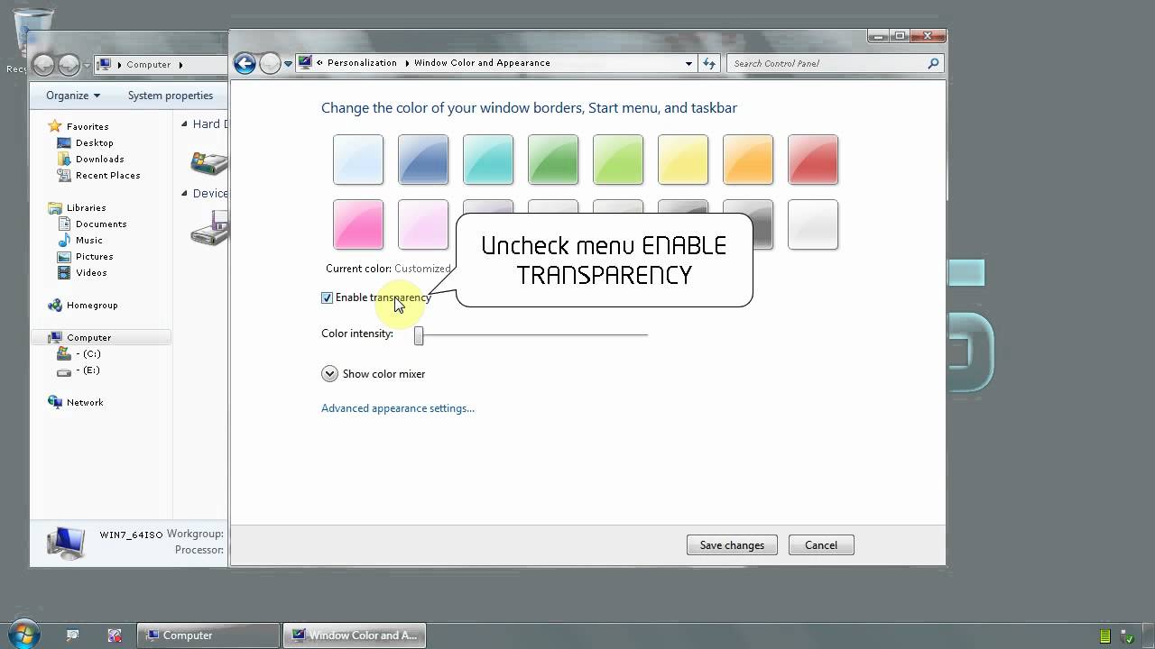 Windows 7 Ultimate 64 bit - How to disable transparency for your theme ...